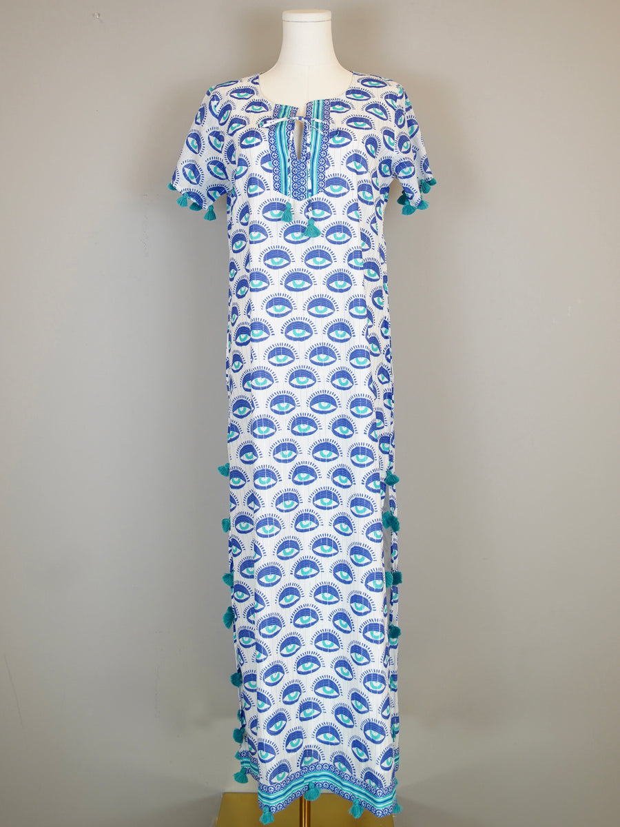 Maharani Maxi Dress - Eye- White/Capri Turquoise – La Plage