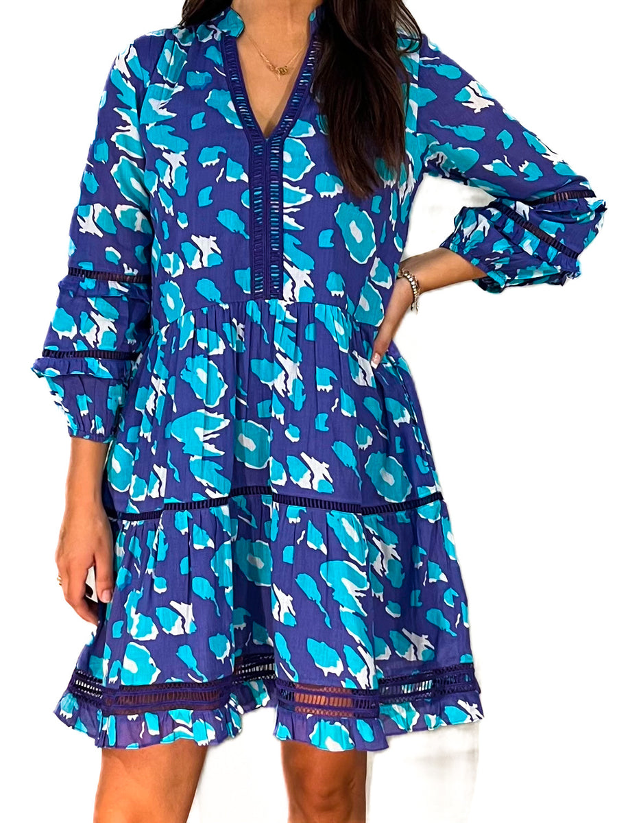 Alison Longsleeve Dress - Leopard- Surf/Capri – La Plage