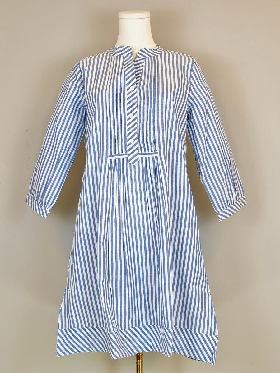 Maye Dress- Shirting Stripes- White/Blue – La Plage