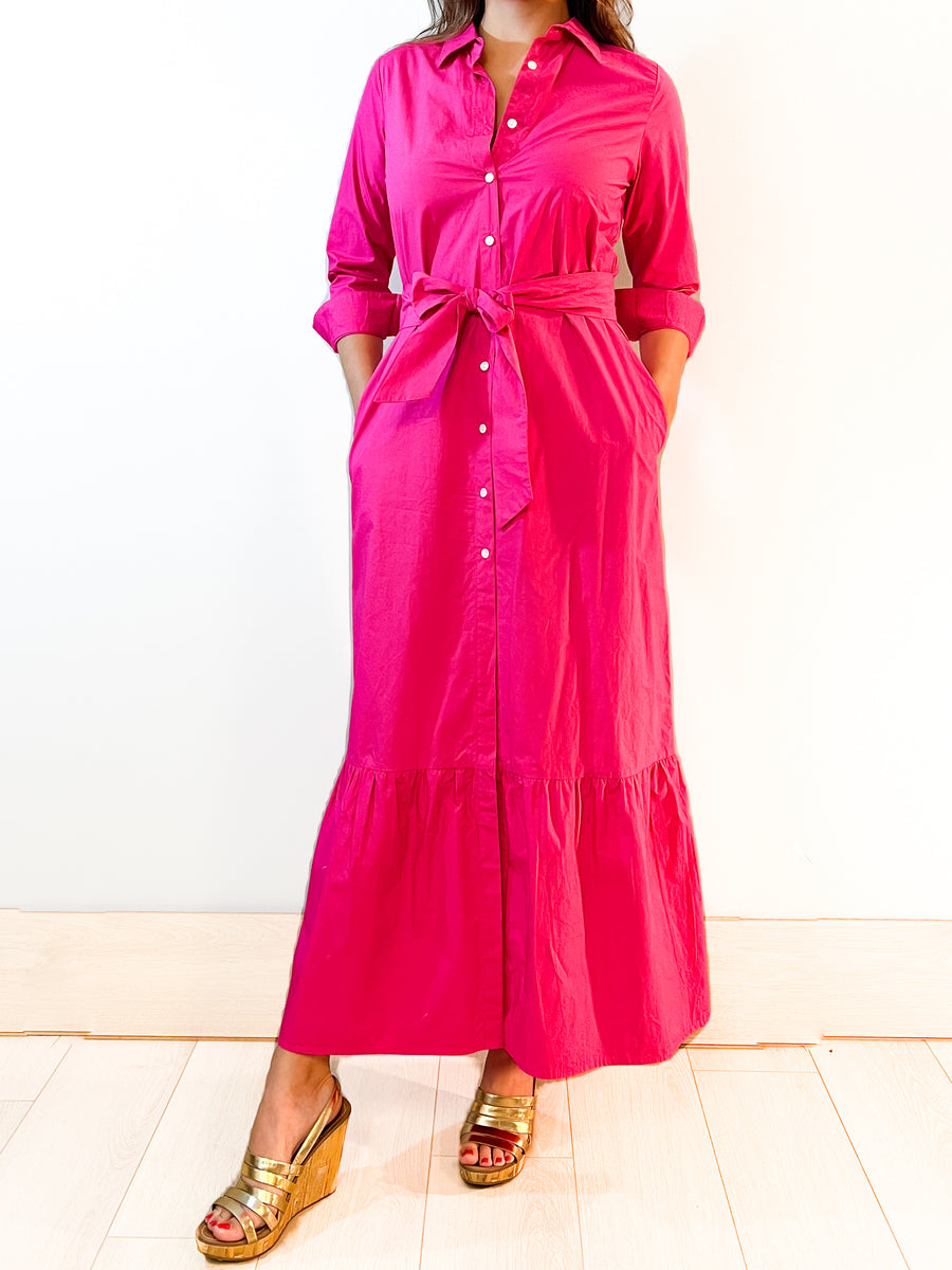 Ann Marie Maxi Dress - Solid Poplin - Hot Pink – La Plage