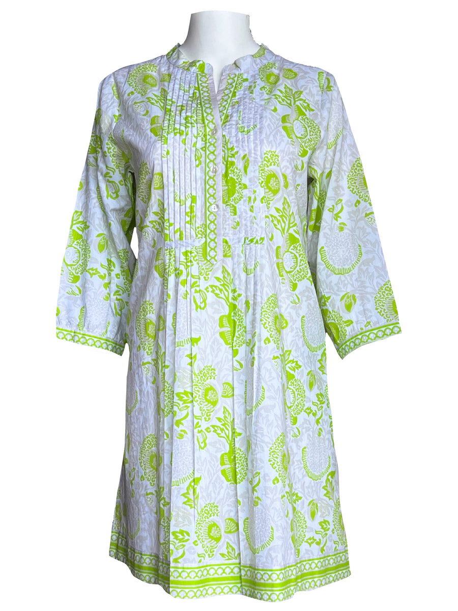 Maye Dress- Floral Block- White/Kiwi/Bliss – La Plage