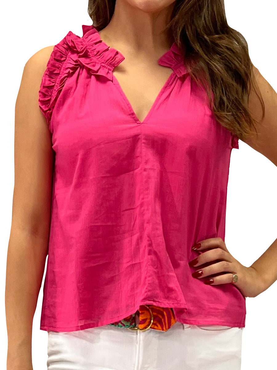 Ruffle Sleeveless Top- Solid- Hot Pink – La Plage
