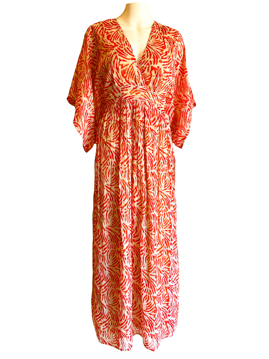 Vintage Kaftan Maxi Dress- Jungle Dot- Gold Georgette Orange/Bliss – La ...