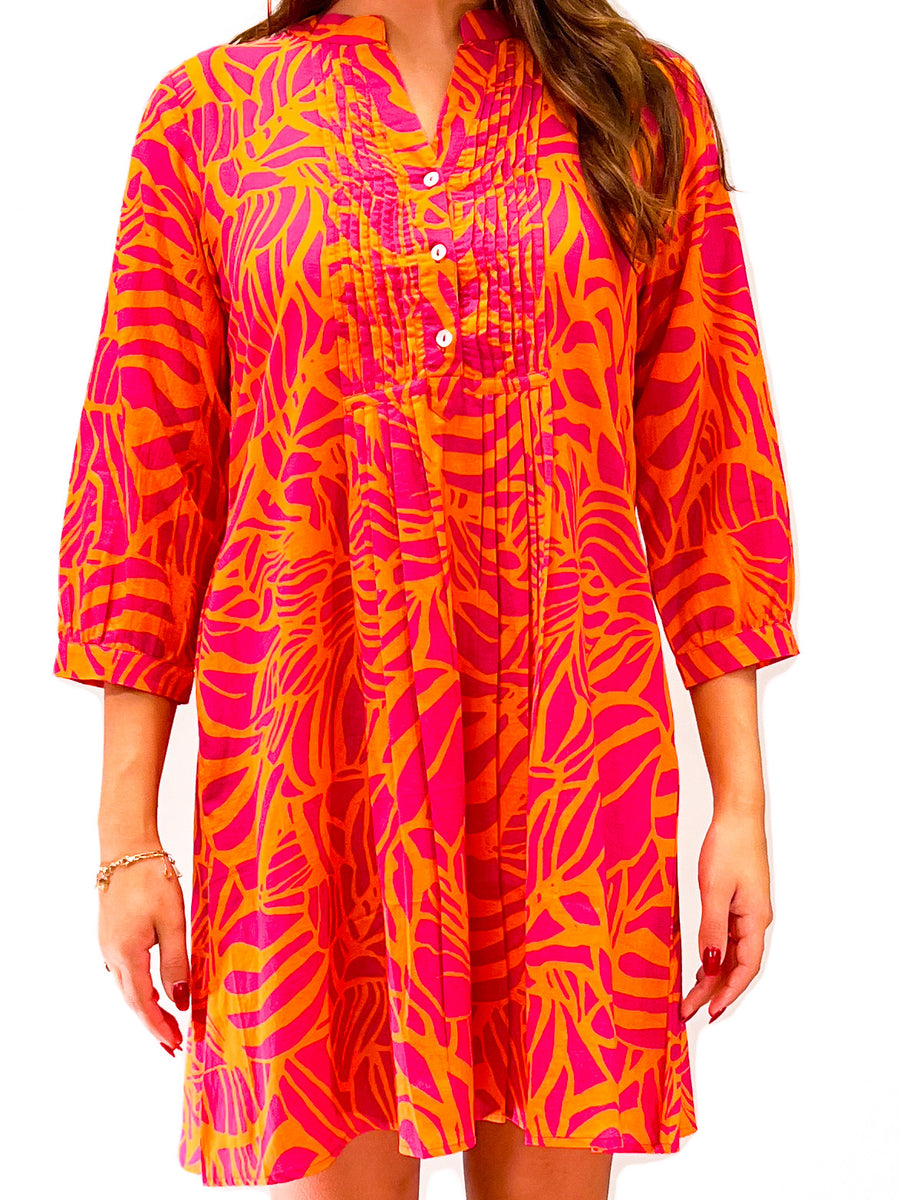 Maye Dress - Abstract Floral - Pink/Orange – La Plage